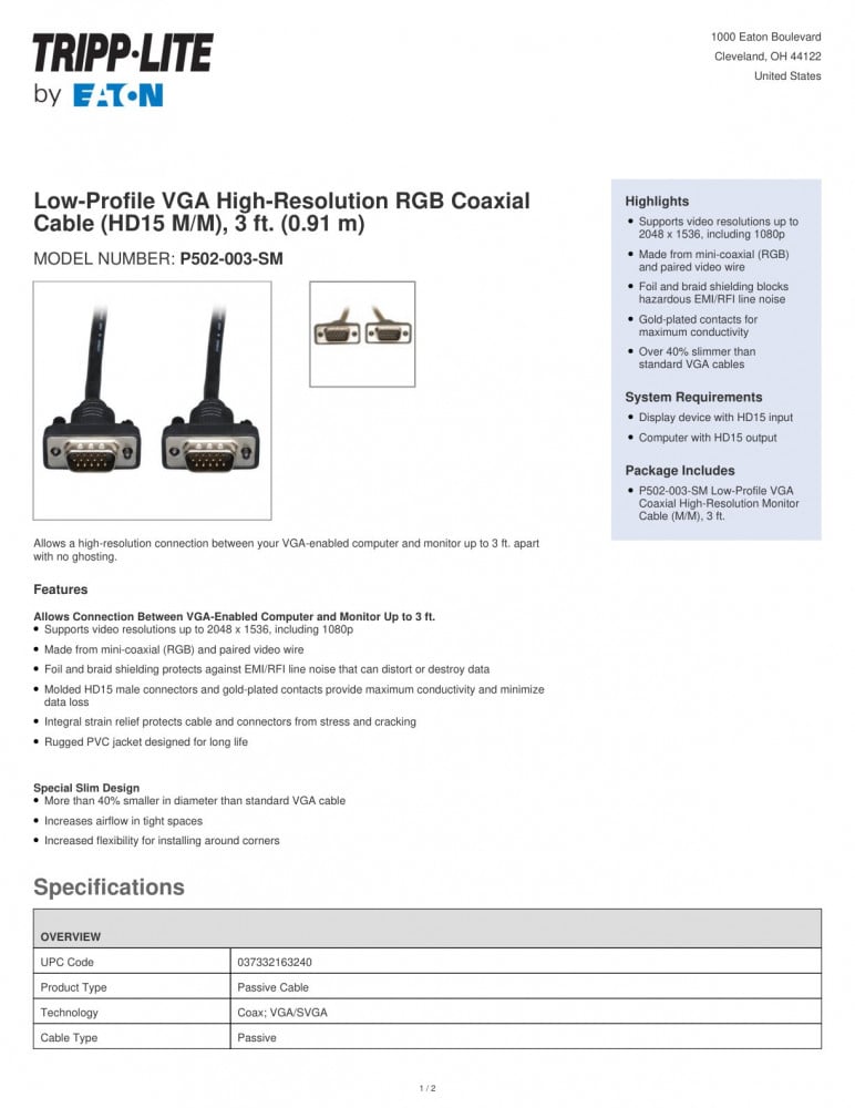 EATON P502-003-SM technical document page 1