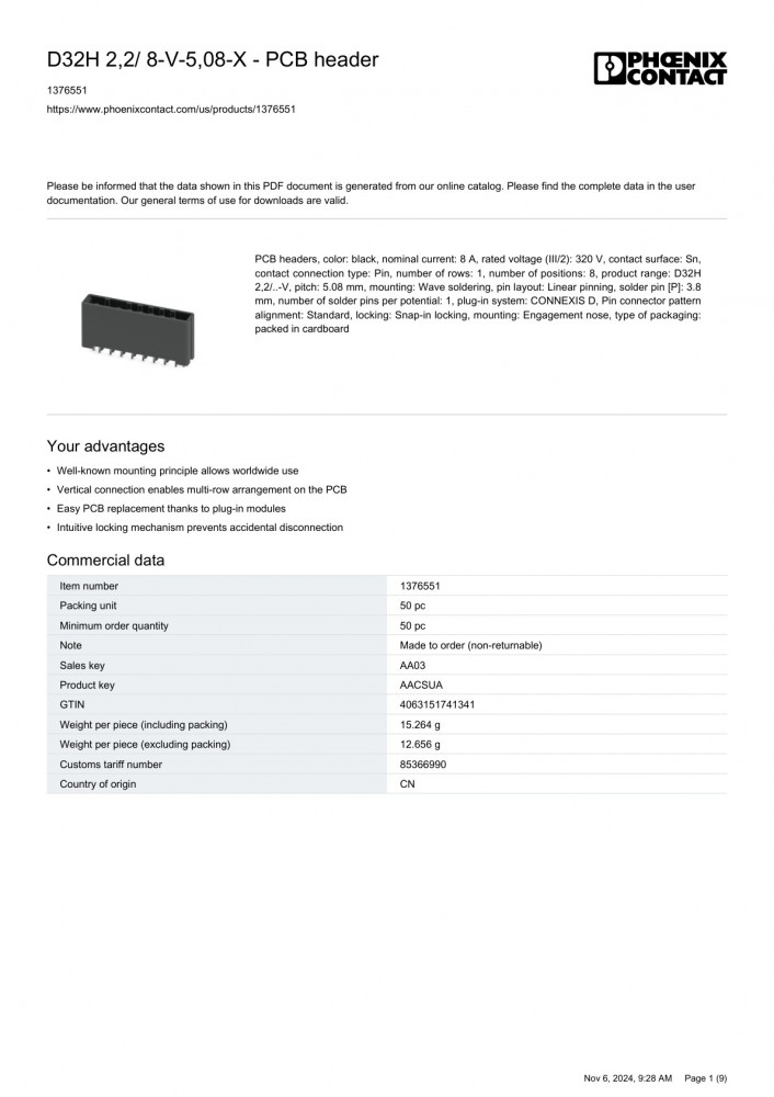 Phoenix Contact 1376551 technical document page 1