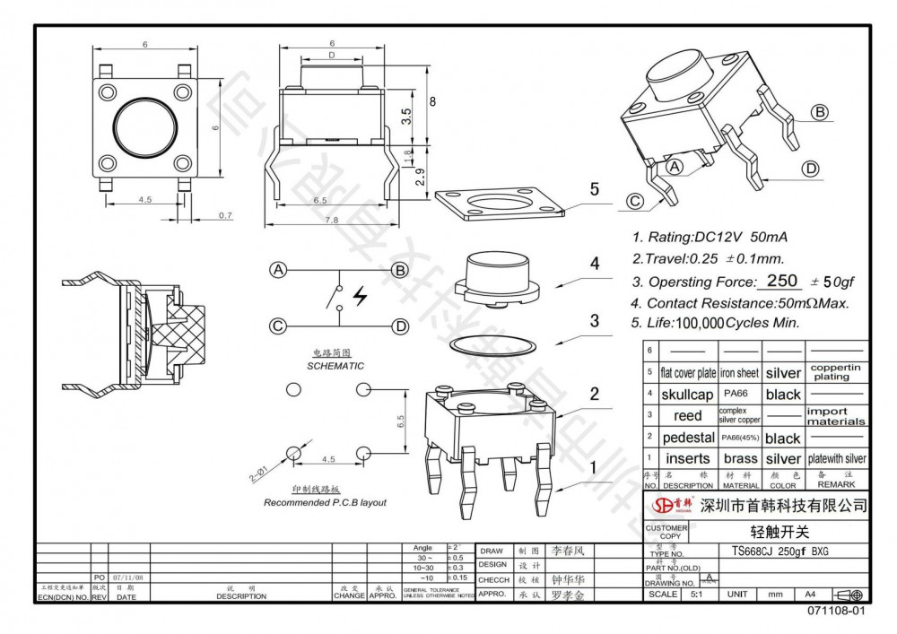 TS668CJ 250gf BXG technical document page 1