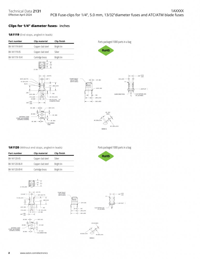 BK/1A1907-06-R fuse clip technical document page 2