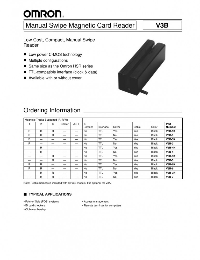 V3B magnetic card reader document page 1