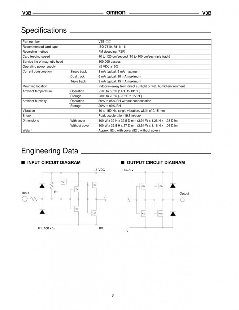 V3B magnetic card reader document page 2