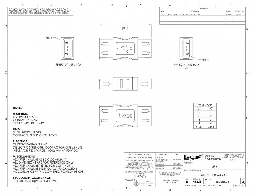 L-com UAD015FF technical drawing preview