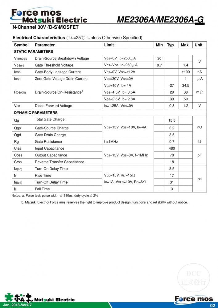 ME2306A-G datasheet page 2