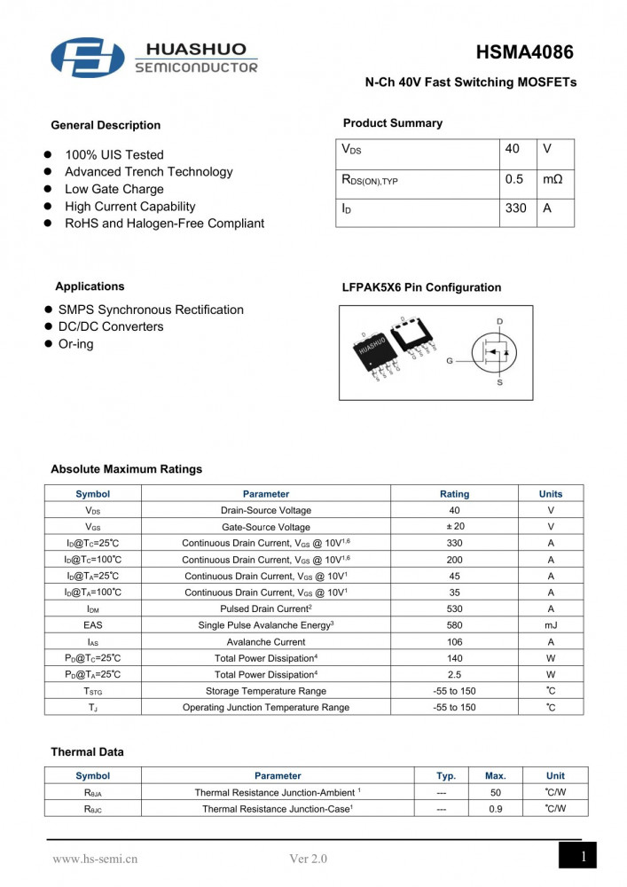 HSMA4086 datasheet page 1