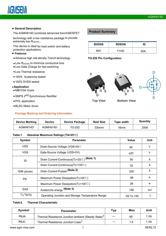 AGMH614D technical document page 1
