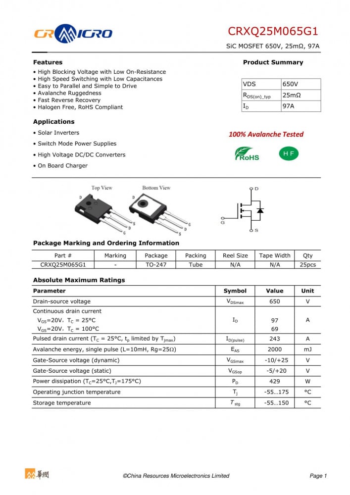 CRXQ25M065G1 datasheet page 1