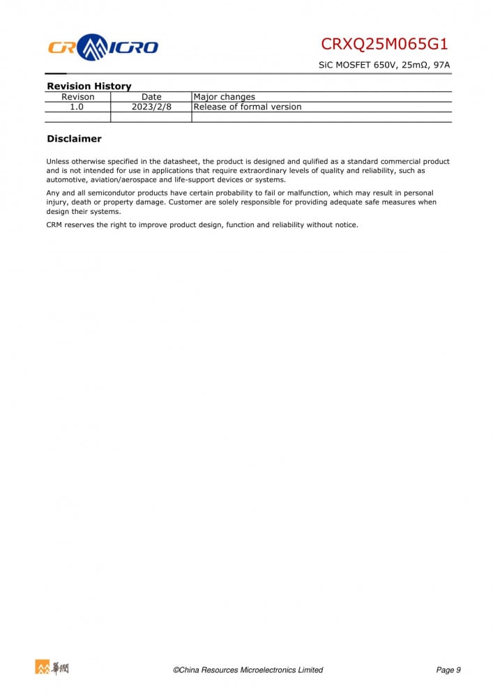 CRXQ25M065G1 datasheet page 9