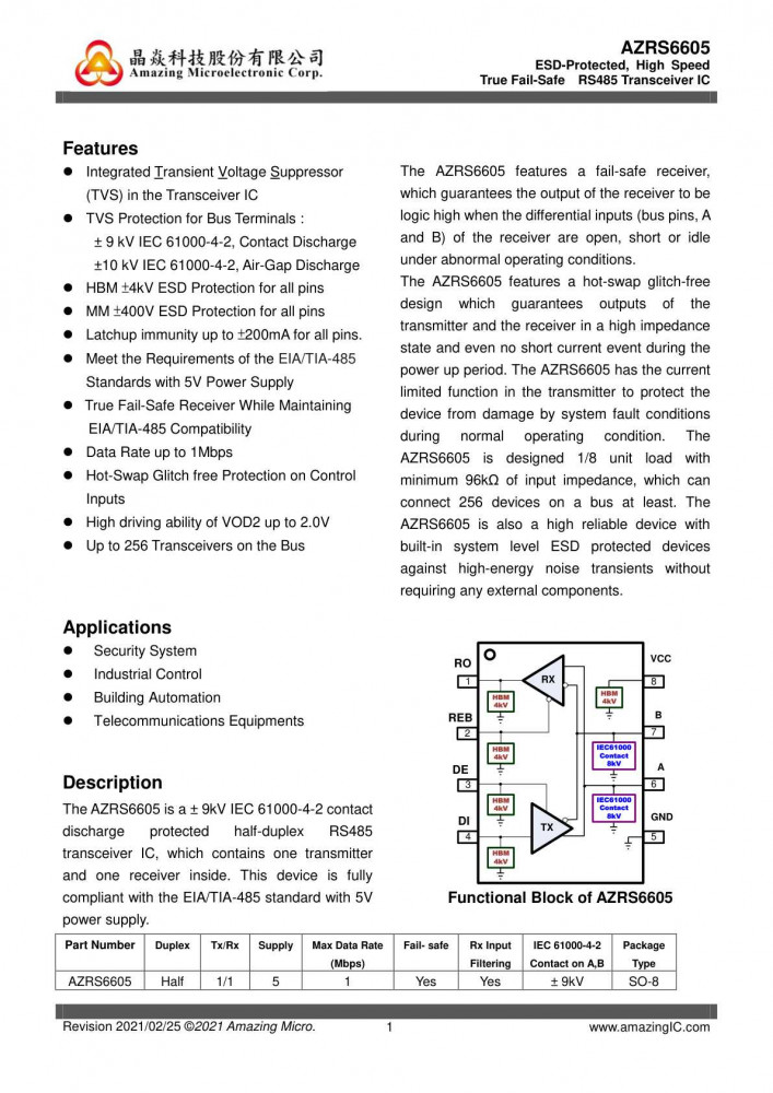 AZRS6605 datasheet page 1