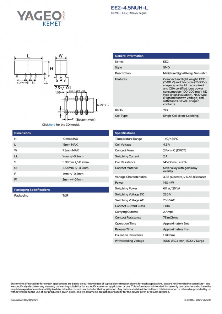 KEMET EE2-4.5NUH-L/BKN technical drawing