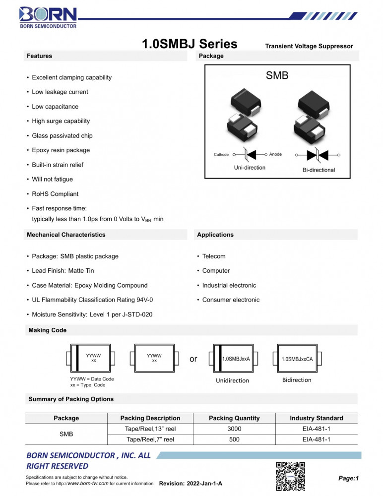 BORN 1.0SMBJ datasheet page 1