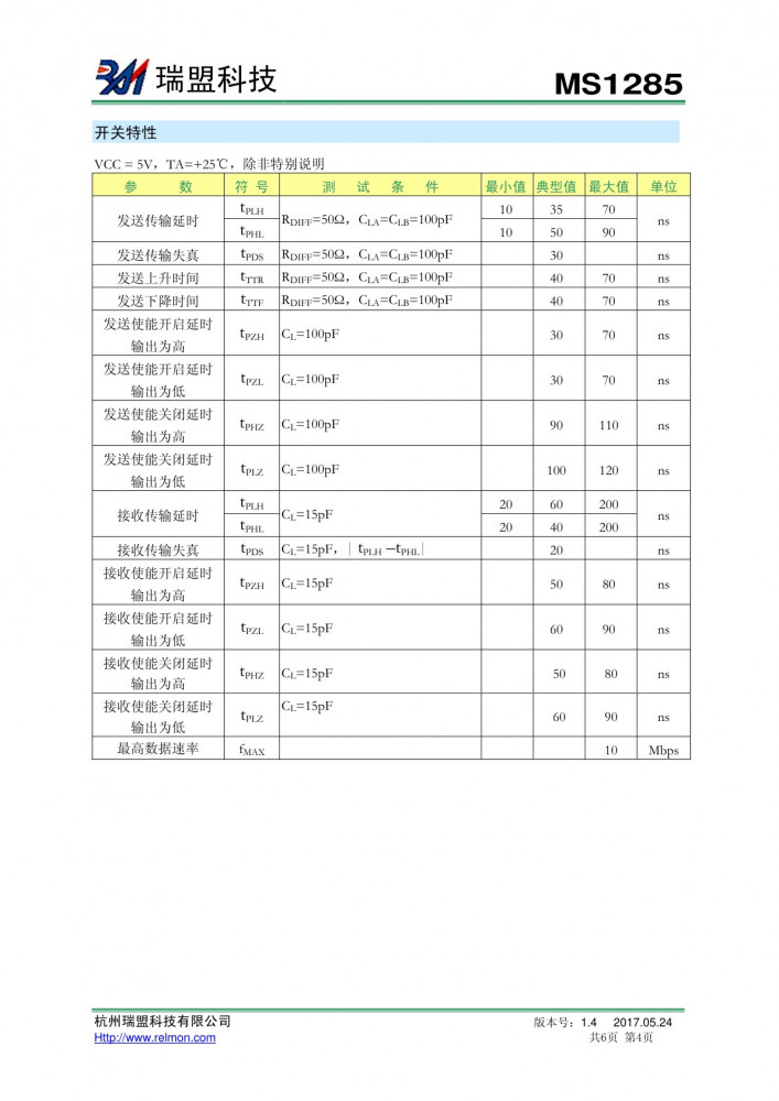 MS1285D datasheet page 4