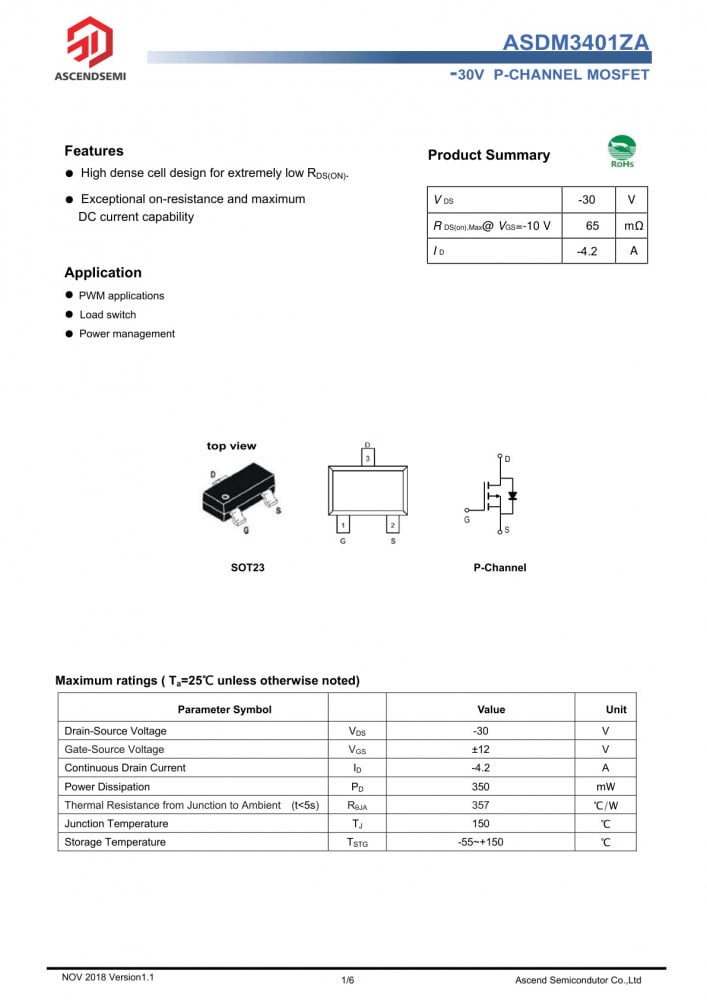 ASDM3401ZA-R datasheet page 1