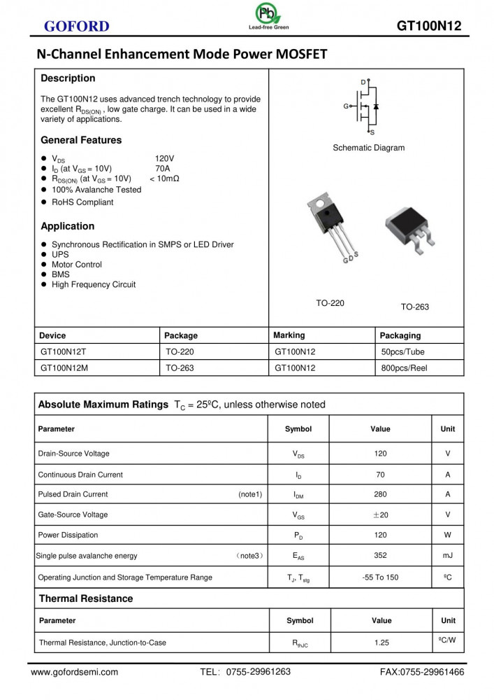 GT100N12T datasheet page 1