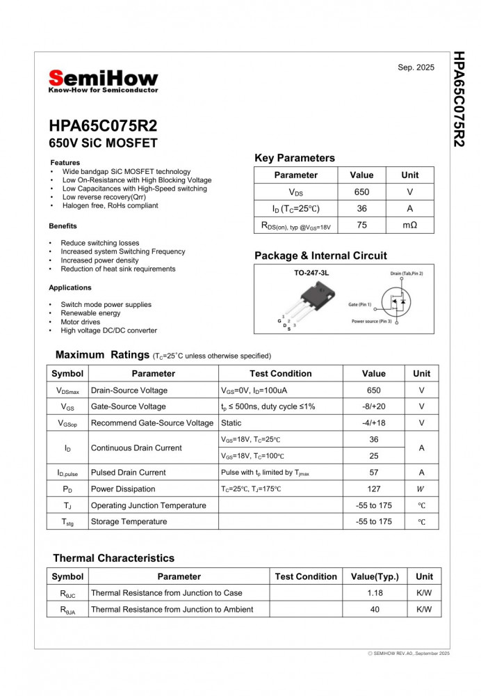 HPA65C075R2 datasheet page 1