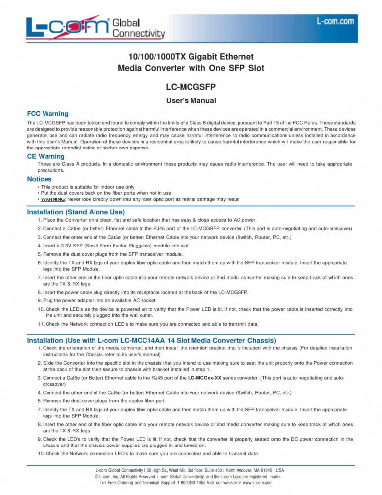 LC-MCGSFP user manual page 1