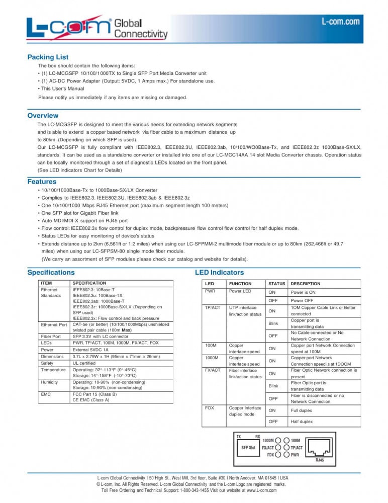 LC-MCGSFP user manual page 2