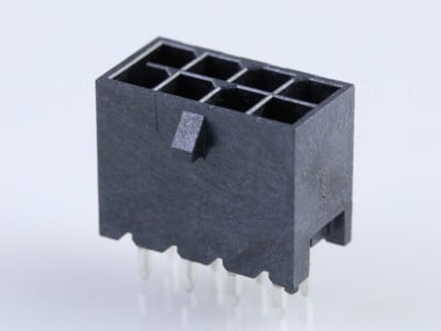 Micro-Fit+ Vertical Header, Through Hole, 3.00mm Pitch, Dual Row, 4 Circuits, Tin (Sn) Plating, Glow-Wire Capable, Black, Tape and Reel