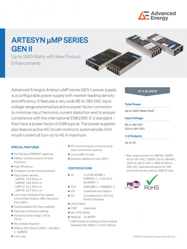 Artesyn μMP Series Gen II document page 1