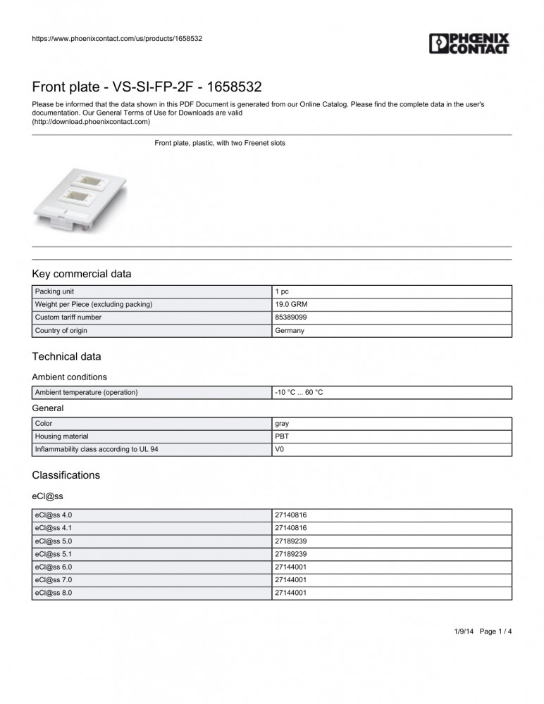 Phoenix Contact 1658532 document page 1
