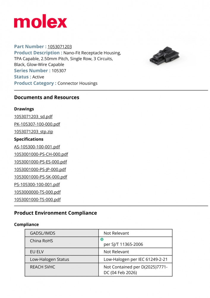 Nano-Fit product specification preview, page 1