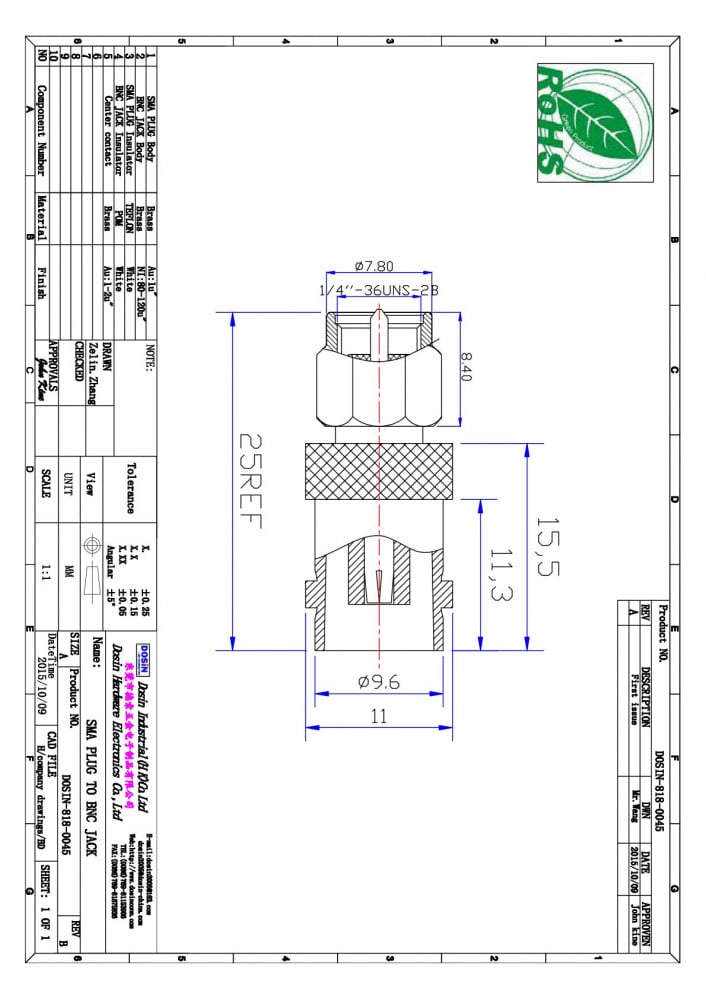 DOSIN-818-0045 manufacturer drawing page 1