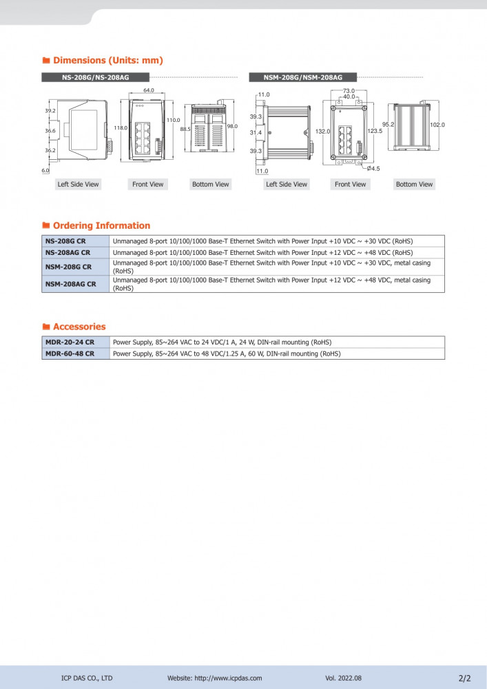 NS-208AG product document, page 2