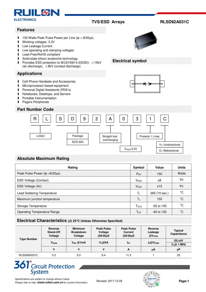 RLSD92A031C datasheet page 1