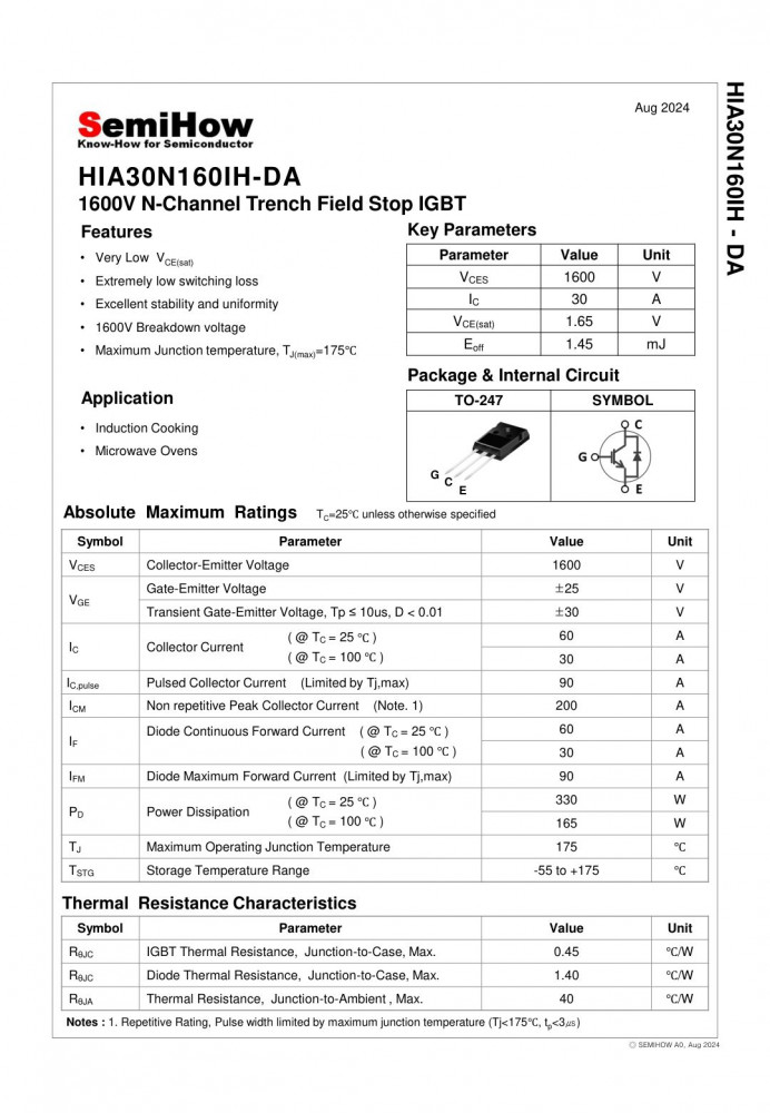 HIA30N160IH-DA technical document page 1
