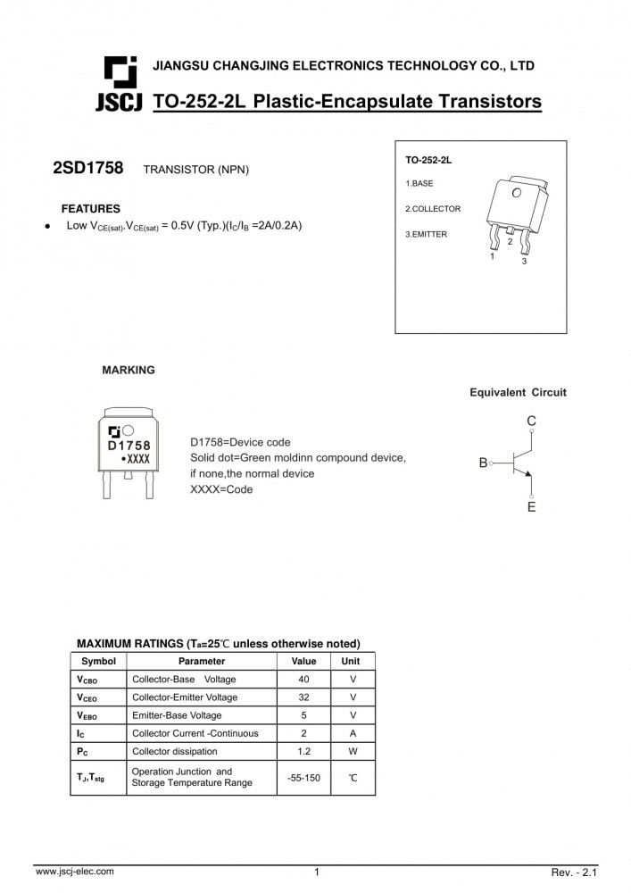 2SD1758 datasheet page 1