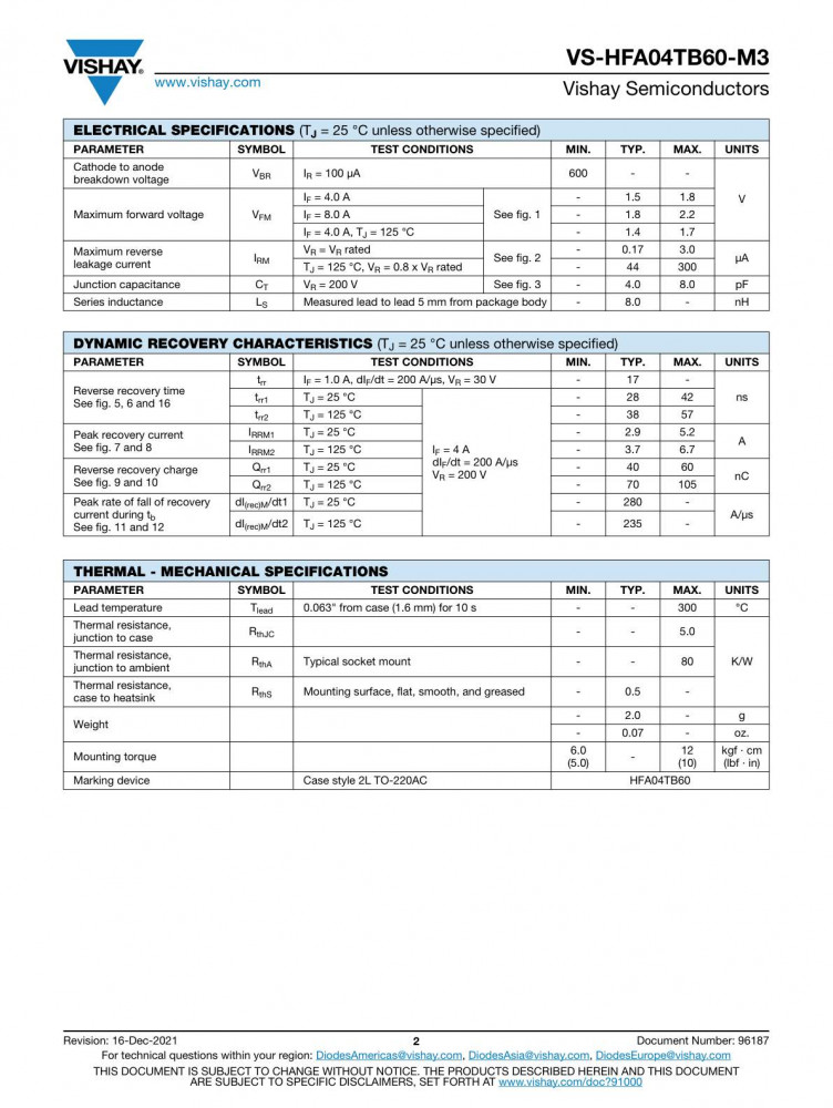 VS-HFA04TB60-M3 datasheet page 2