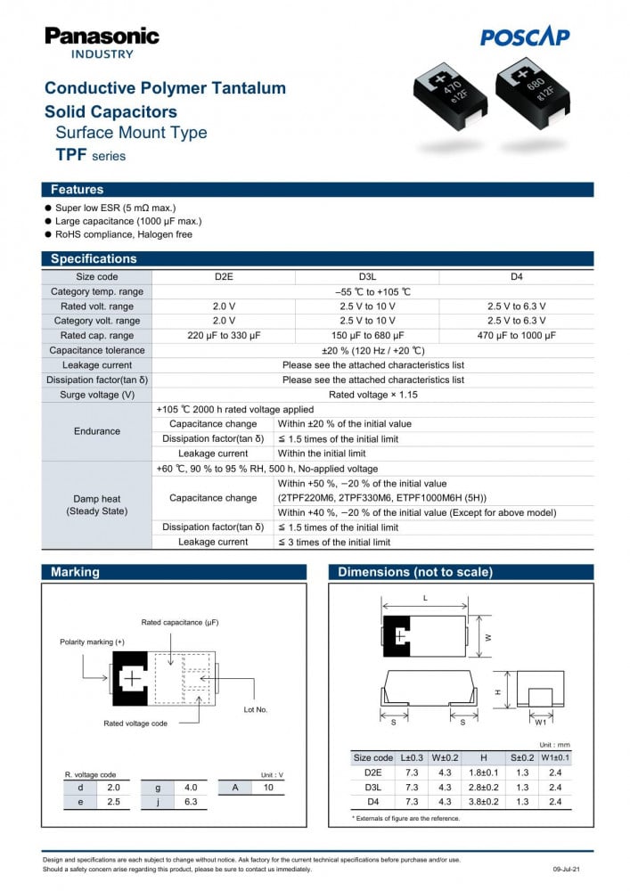 Panasonic TPF series datasheet page 1