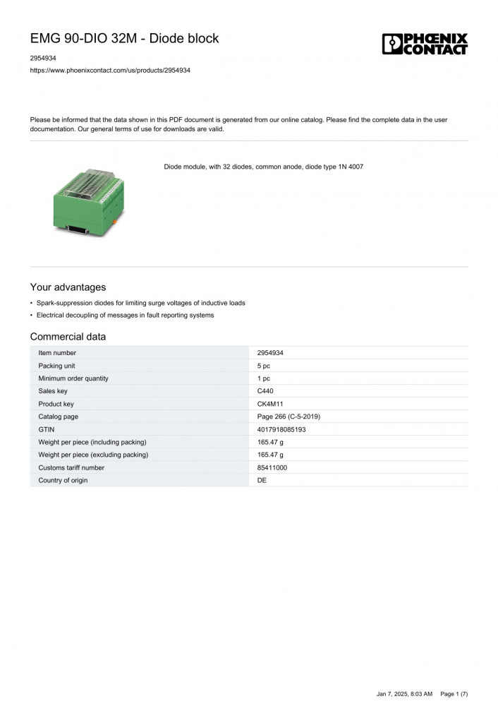 Phoenix Contact 2954934 technical document page 1