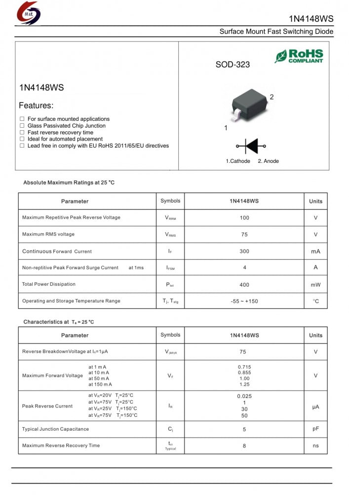 1N4148WS datasheet page 1