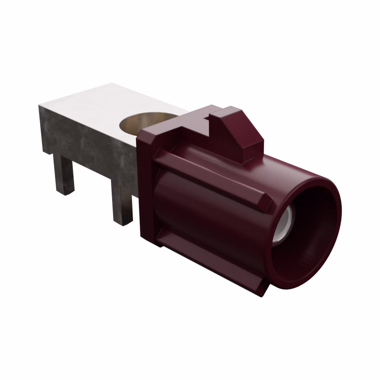 FAKRA Jack, Right-Angle, PCB Receptacle, Through Hole, Die Cast Body, Tin (Sn) Plated, Pin in Paste, Tape and Reel, Keying Code D, Bordeaux Violet, 50 Ohms for sale