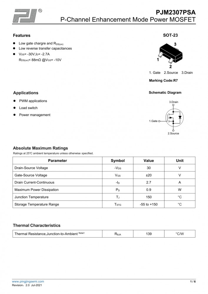 PJM2307PSA datasheet page 1