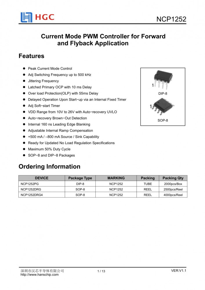NCP1252DRG datasheet page 1