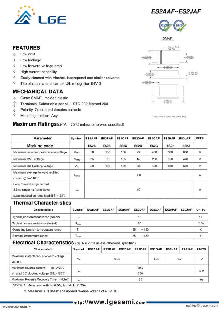 LGE ES2J SMAF datasheet page 1