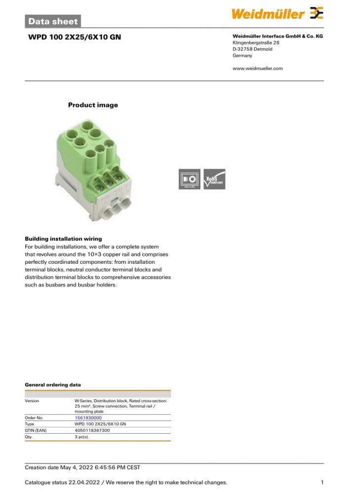 WEIDMULLER WPD 100 documentation page 1