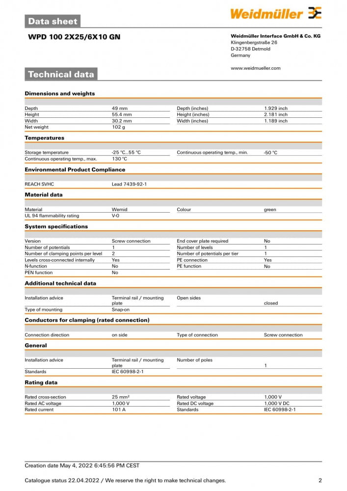 WEIDMULLER WPD 100 documentation page 2