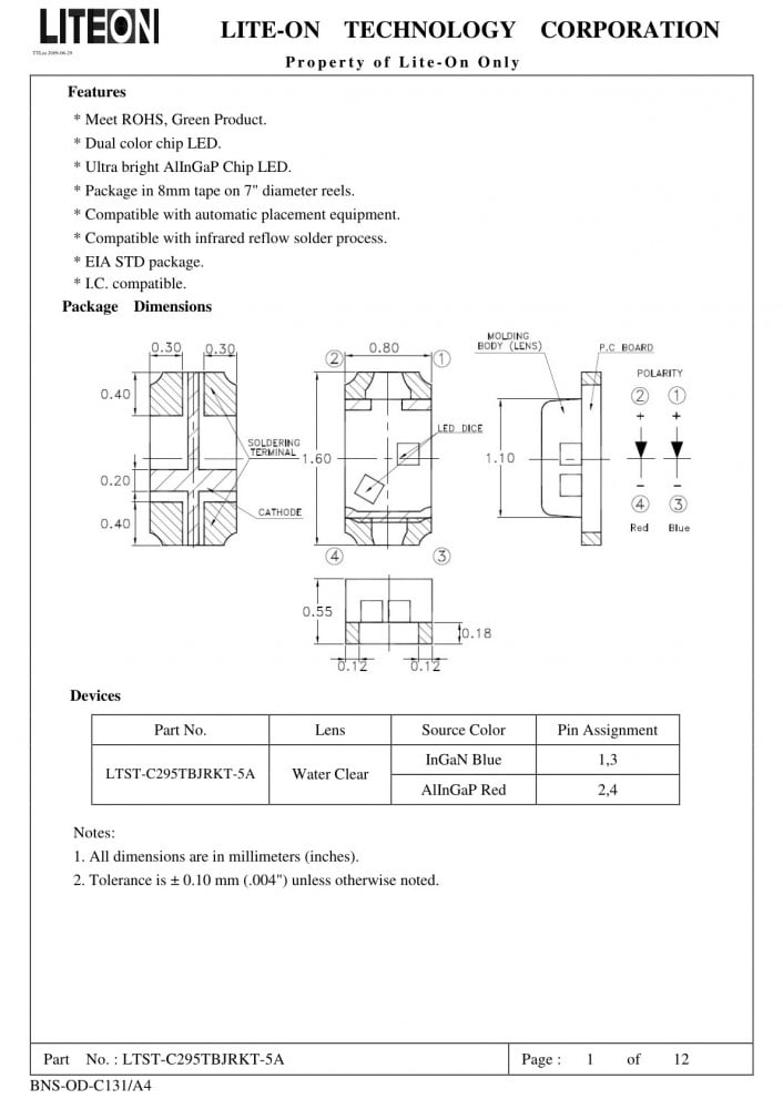 LTST-C295TBJRKT-5A datasheet page 1
