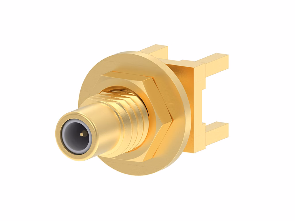 SMC Jack, Straight, Bulkhead Receptacle, PCB, Through Hole, Nut and Lockwasher Included, Brass Body, One Piece Per Bag, 50 Ohms for sale
