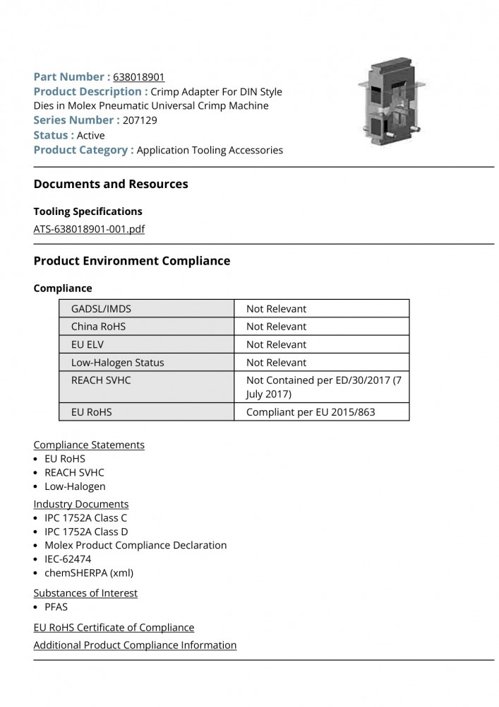 Tooling specification document image, page 1