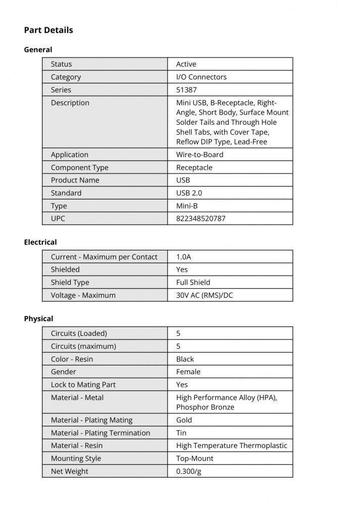 Technical document page 2 for MOLEX 513870530