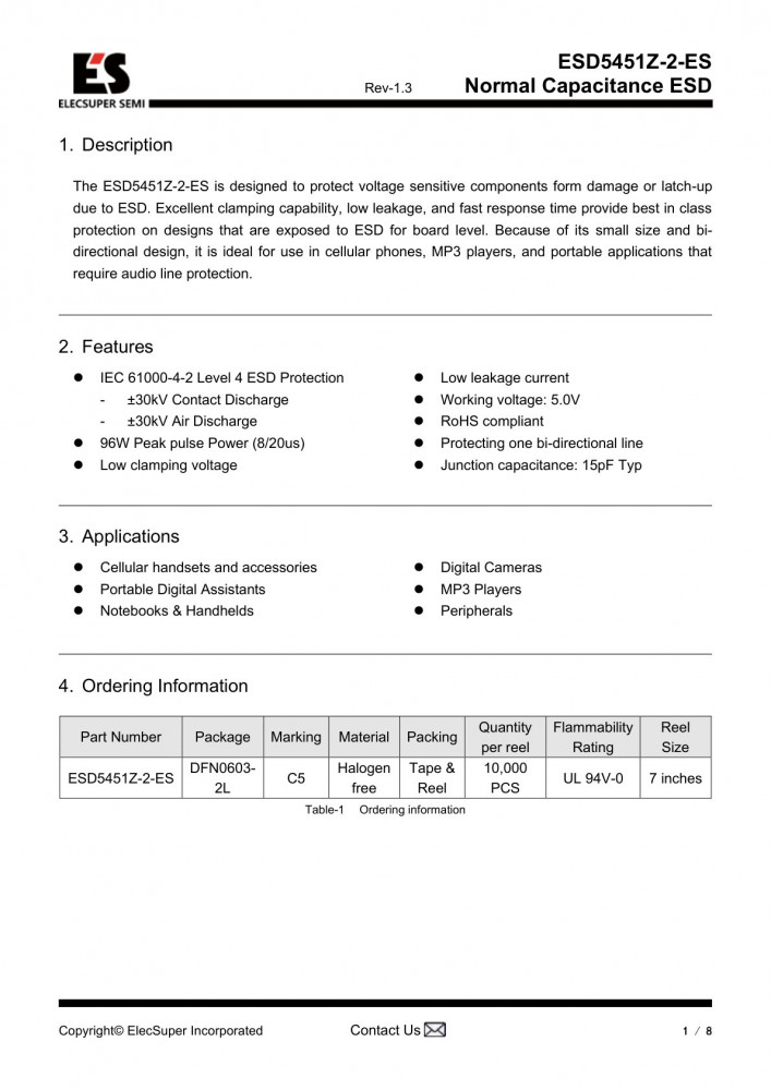 ESD5451Z-2-ES datasheet page 1
