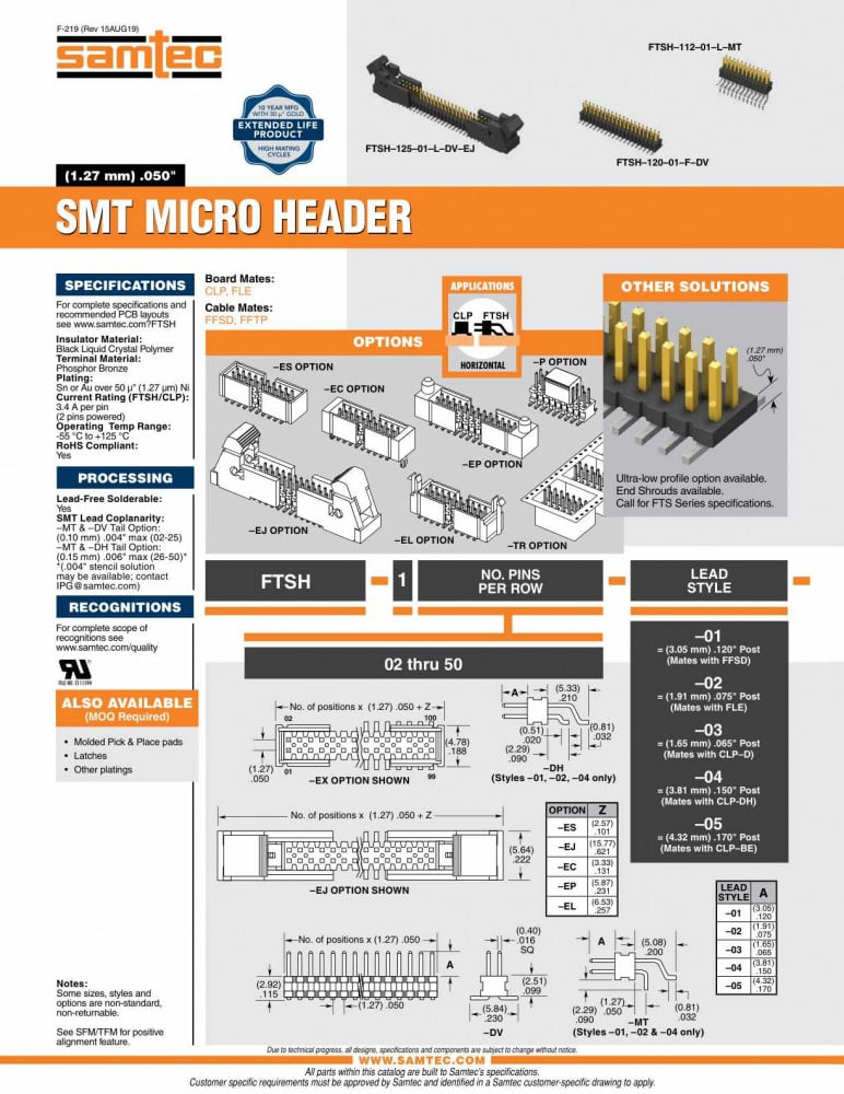 Samtec FTSH technical specification page