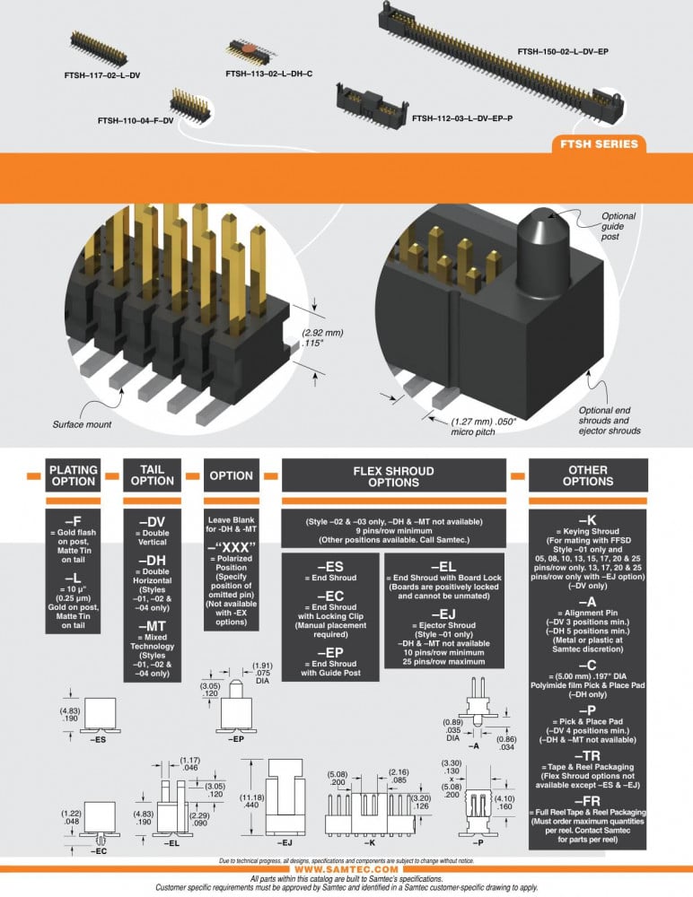 Samtec FTSH dimensional and option information