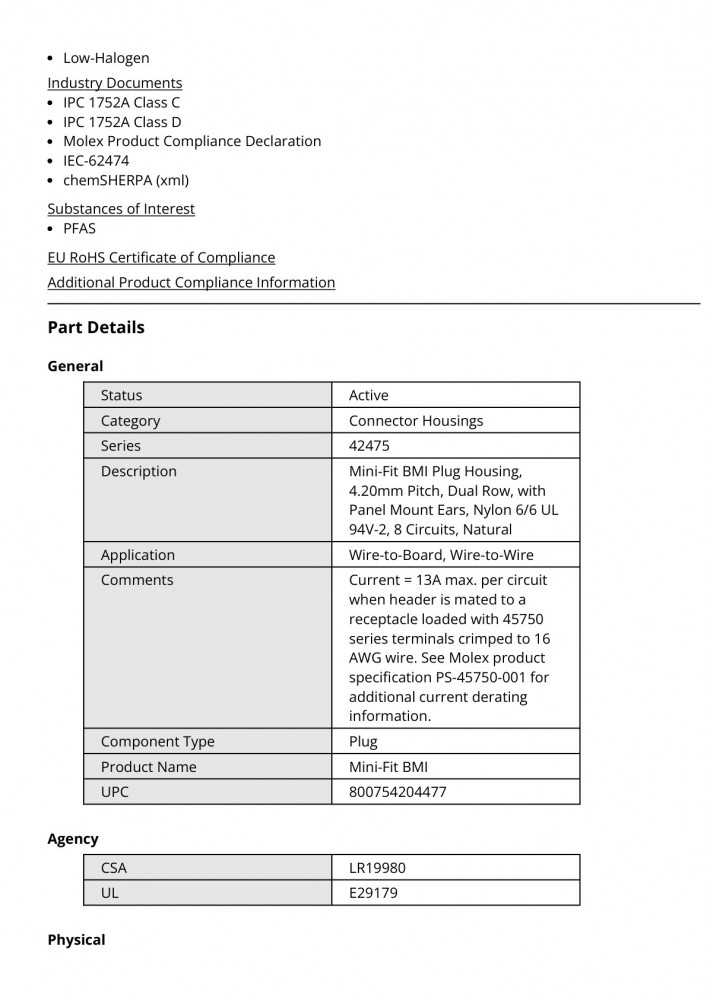 Mini-Fit Plus HCS specification page image 2