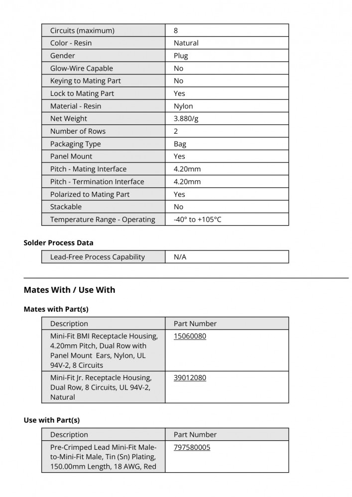 Mini-Fit Plus HCS specification page image 3
