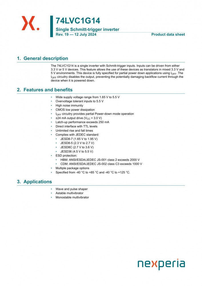 74LVC1G14GM,115 datasheet page 1